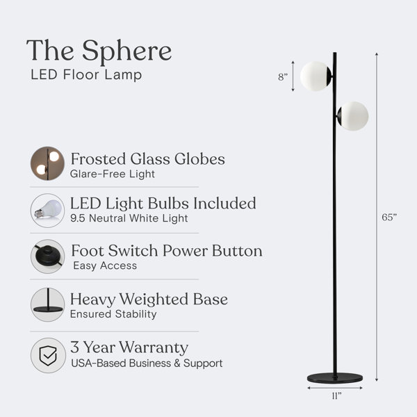 Brightech Sphere 65 in. Modern 2-Light LED Energy Efficient Floor Lamp ...