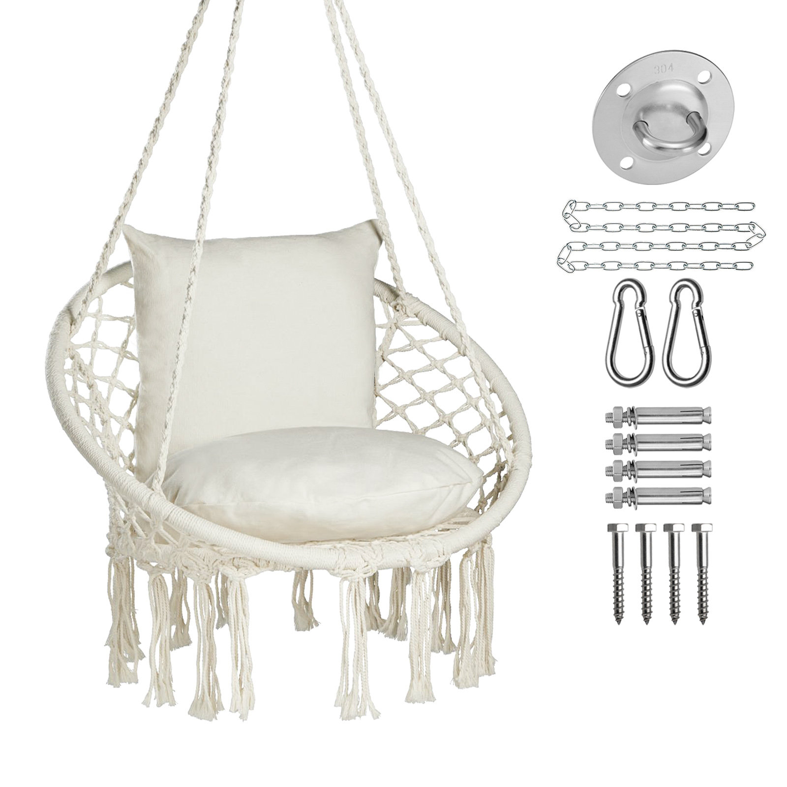 Arlmont & Co. Macrame Hammock Chair With 2 Cushions And Hardware Kits ...