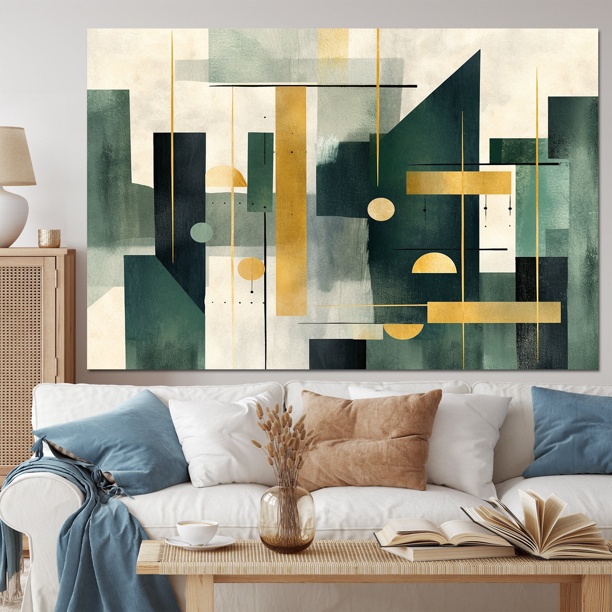 Wrought Studio™ Gold Green Parallel Universes - Abstract Shapes Wall ...
