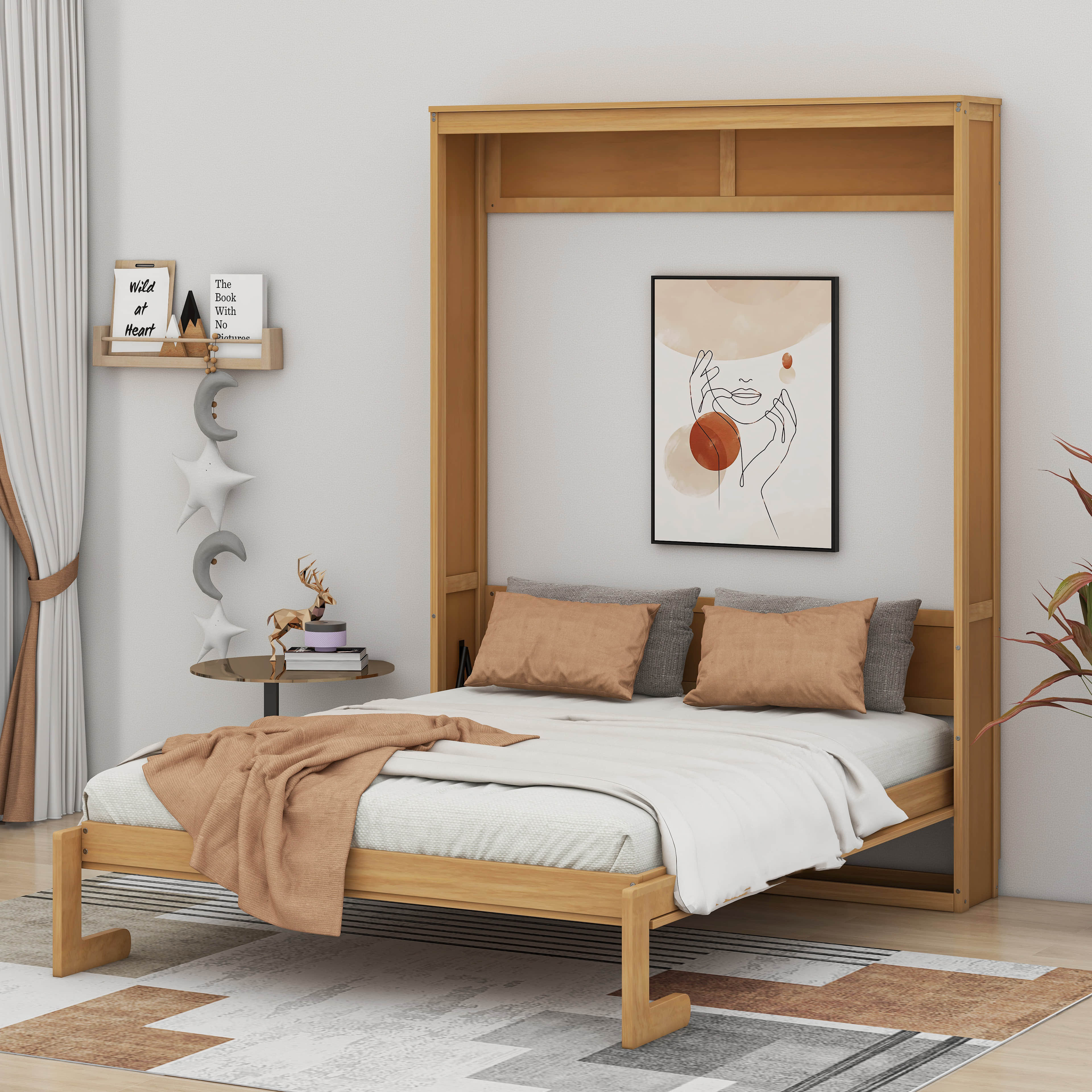 Red Barrel Studio Full Size Murphy Bed Wall Bed With Rattan Design ...