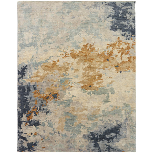 17 Stories Chandlee Handmade Hand-Knotted Wool Blue/Brown/Gray Rug ...