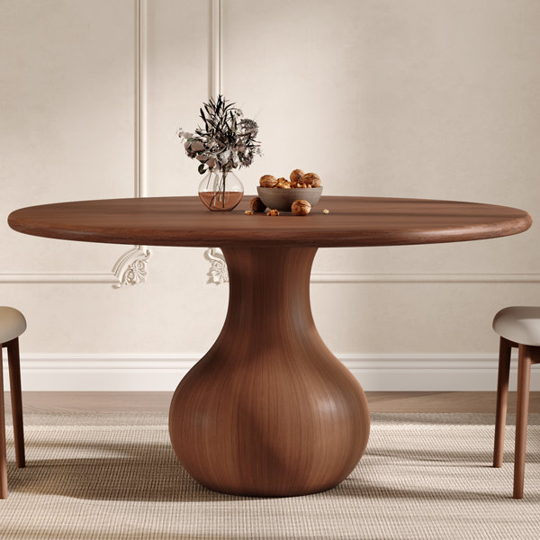 Brayden Studio® Gullveig Space-Saving Round Solid Wood Dining Table For ...