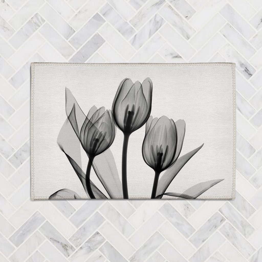 Laural Home Monochromatic Black Tulips Chenille Rug | Wayfair