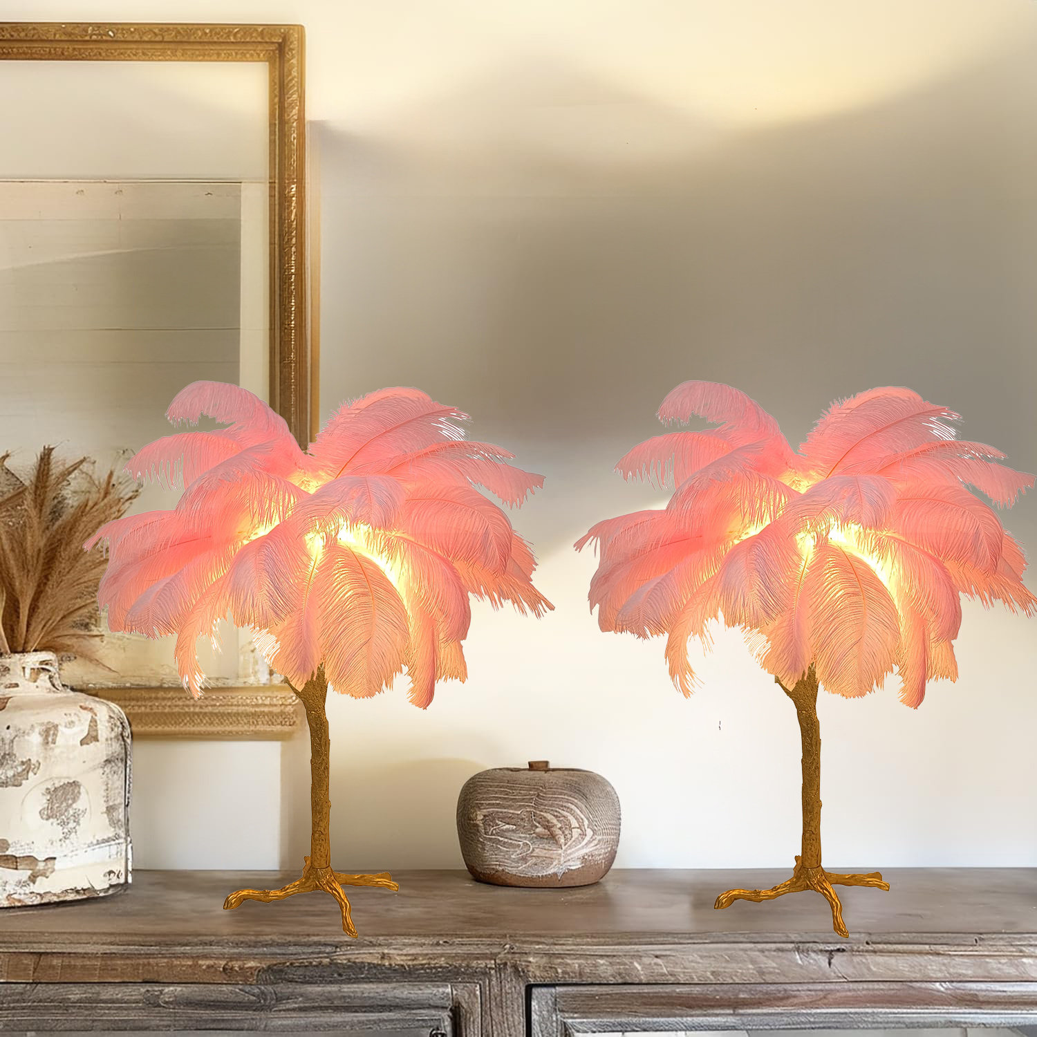 Dakota Fields A Pair Of Feather Table Lamps | Wayfair