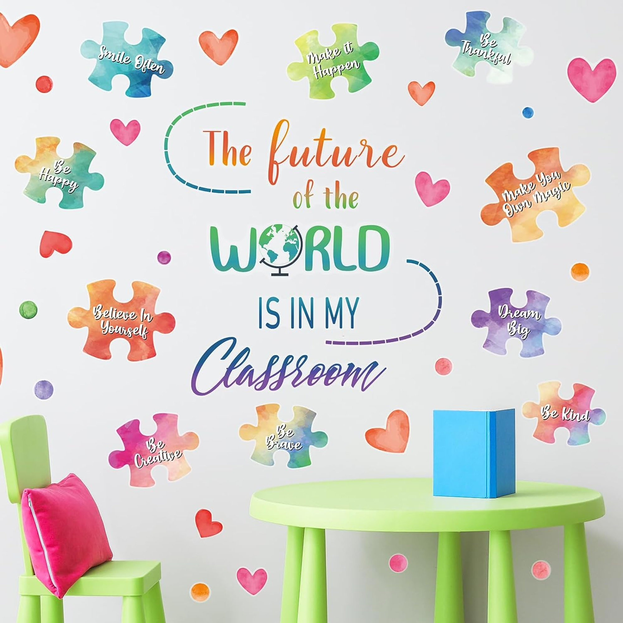 Zoomie Kids Kids Wall Decals Watercolor Puzzle Inspirational Wall ...