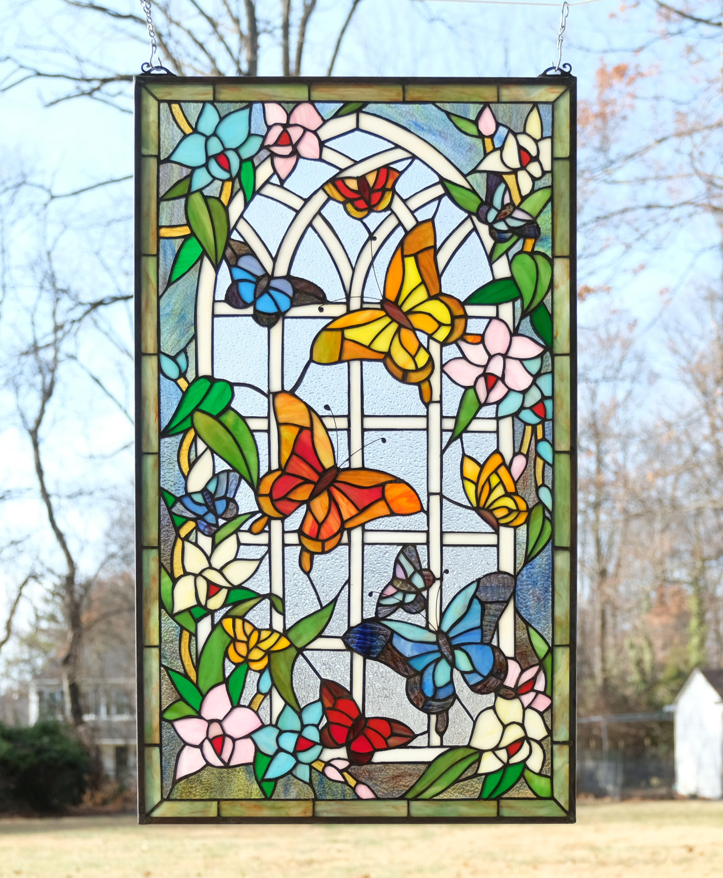 Astoria Grand Stained Glass Butterfly Garden Window Panel & Reviews ...