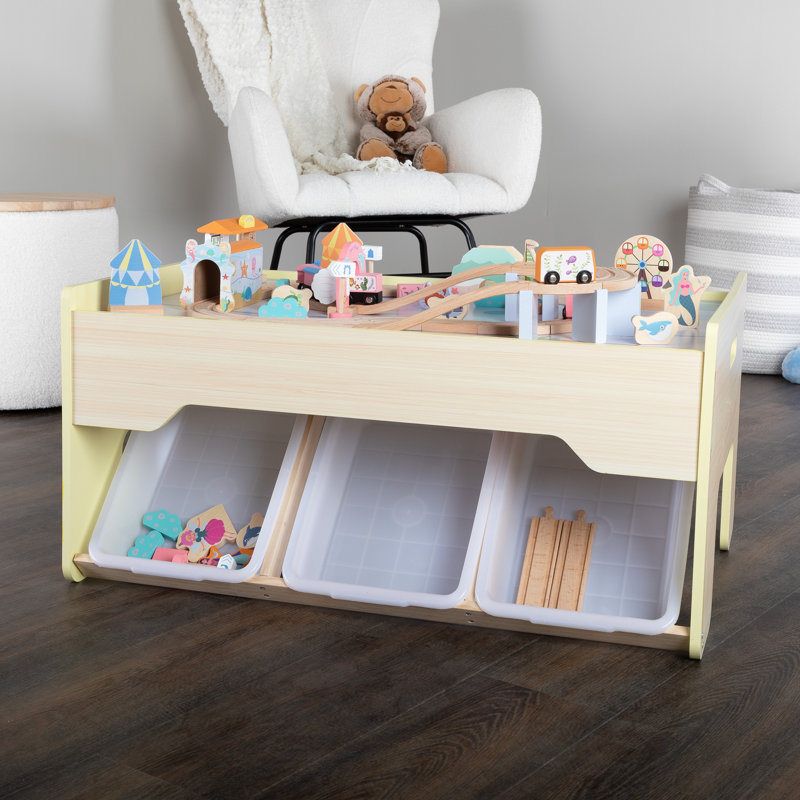 Hey! Play! 63pc Wooden Train Set With Table, Yellow | Wayfair