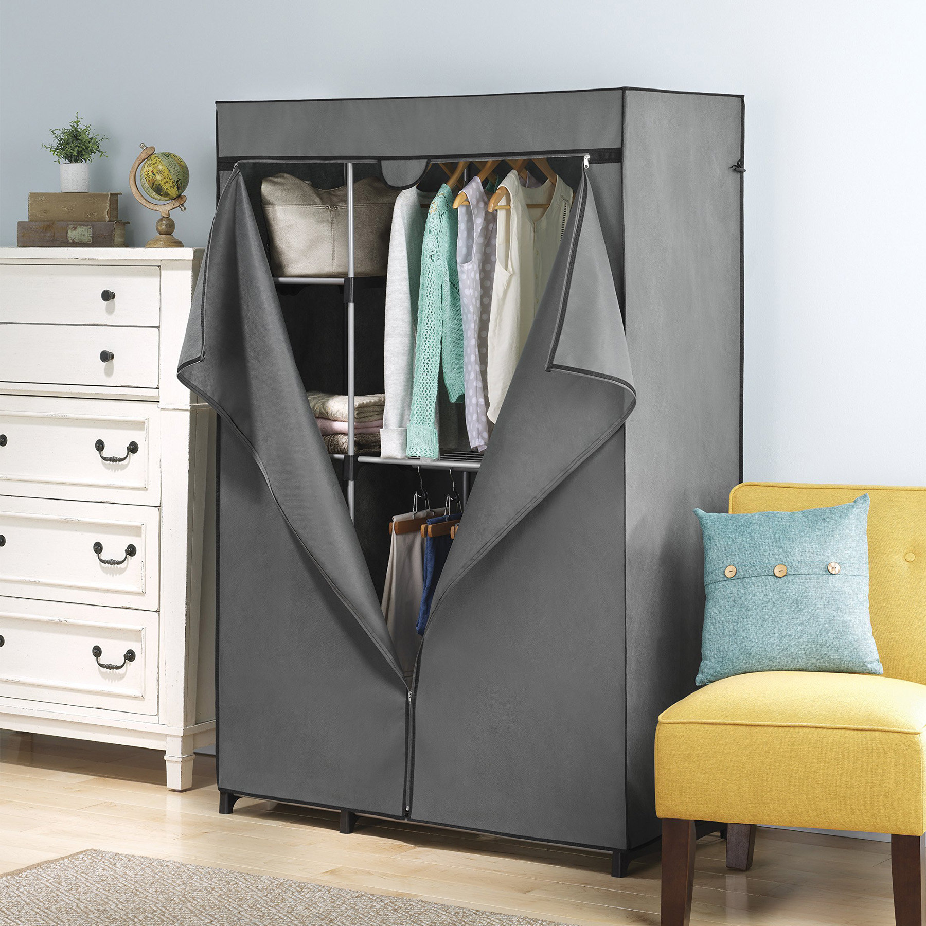 Rebrilliant Nakoda 45" Fabric/Metal Closet System | Wayfair