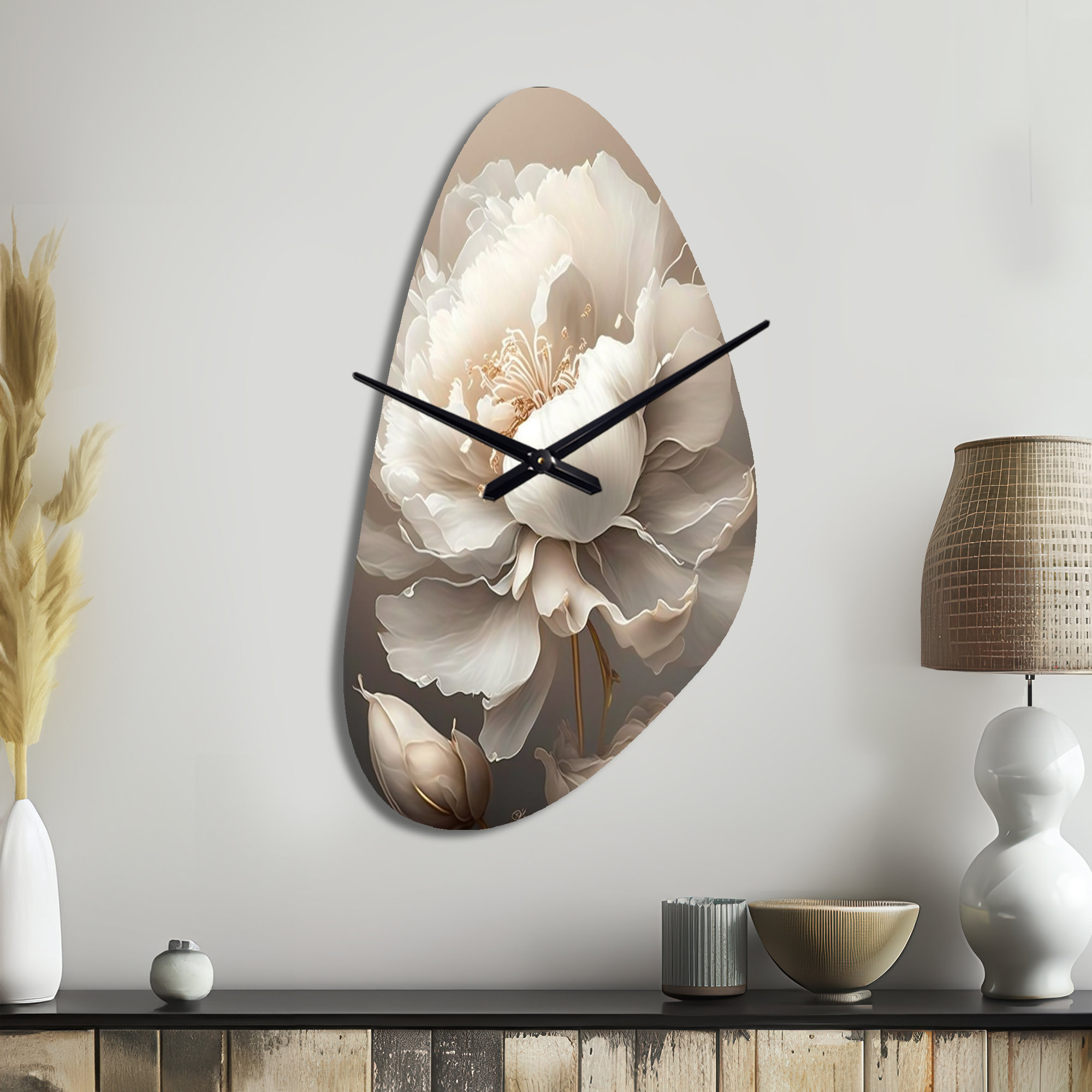 East Urban Home Bunkley - Fall Shape Unique Peonies Wall Clock | Wayfair