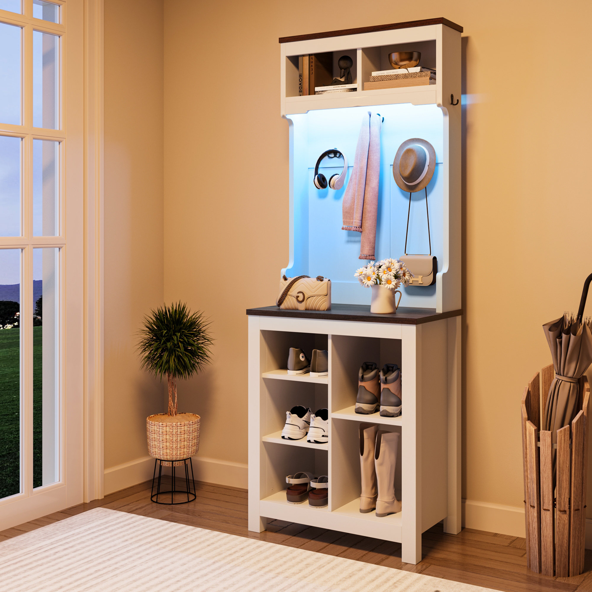 Wrought Studio™ 23.6” Wide Farmhouse Style Entryway Hall Tree With Open ...