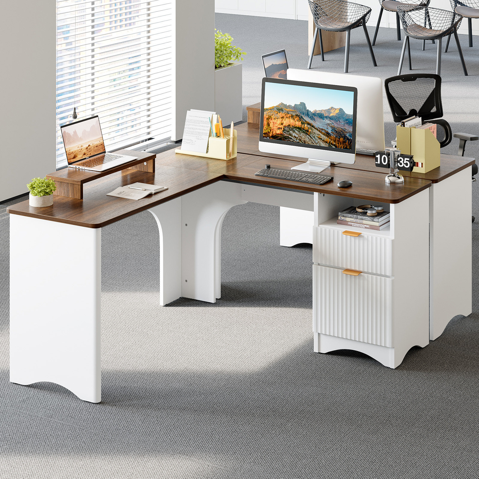 Latitude Run® 55'' L Shaped Executive Computer Desk with File&Storage ...