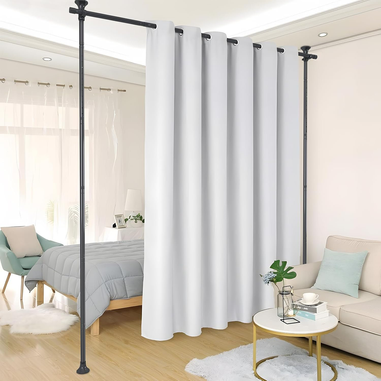 Symple Stuff Room Divider- Adjustable 10FT No Drilling Curtain Rods ...