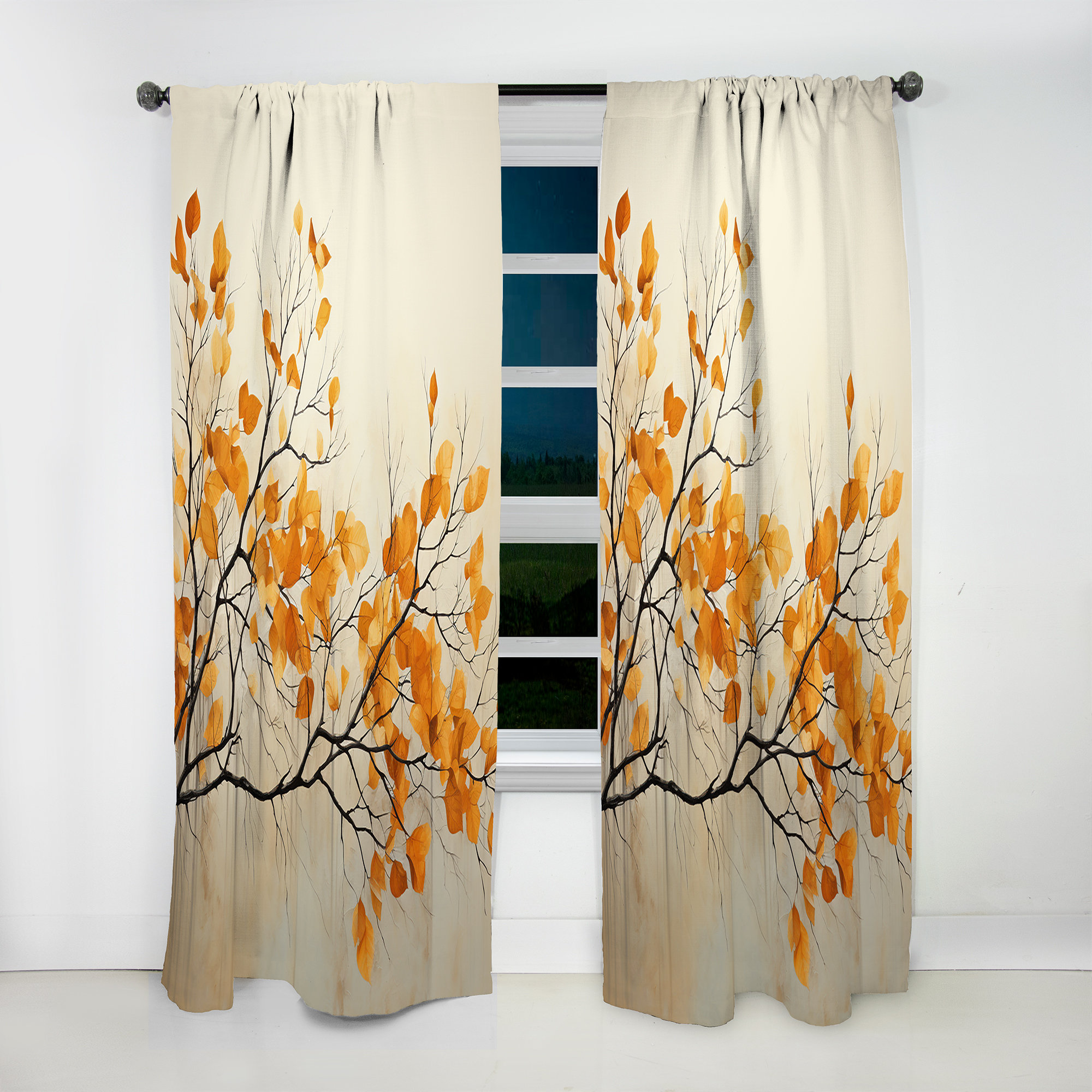Design Art Amber Autumn Leaves - Leaves Curtain - Room Darkening Floral ...