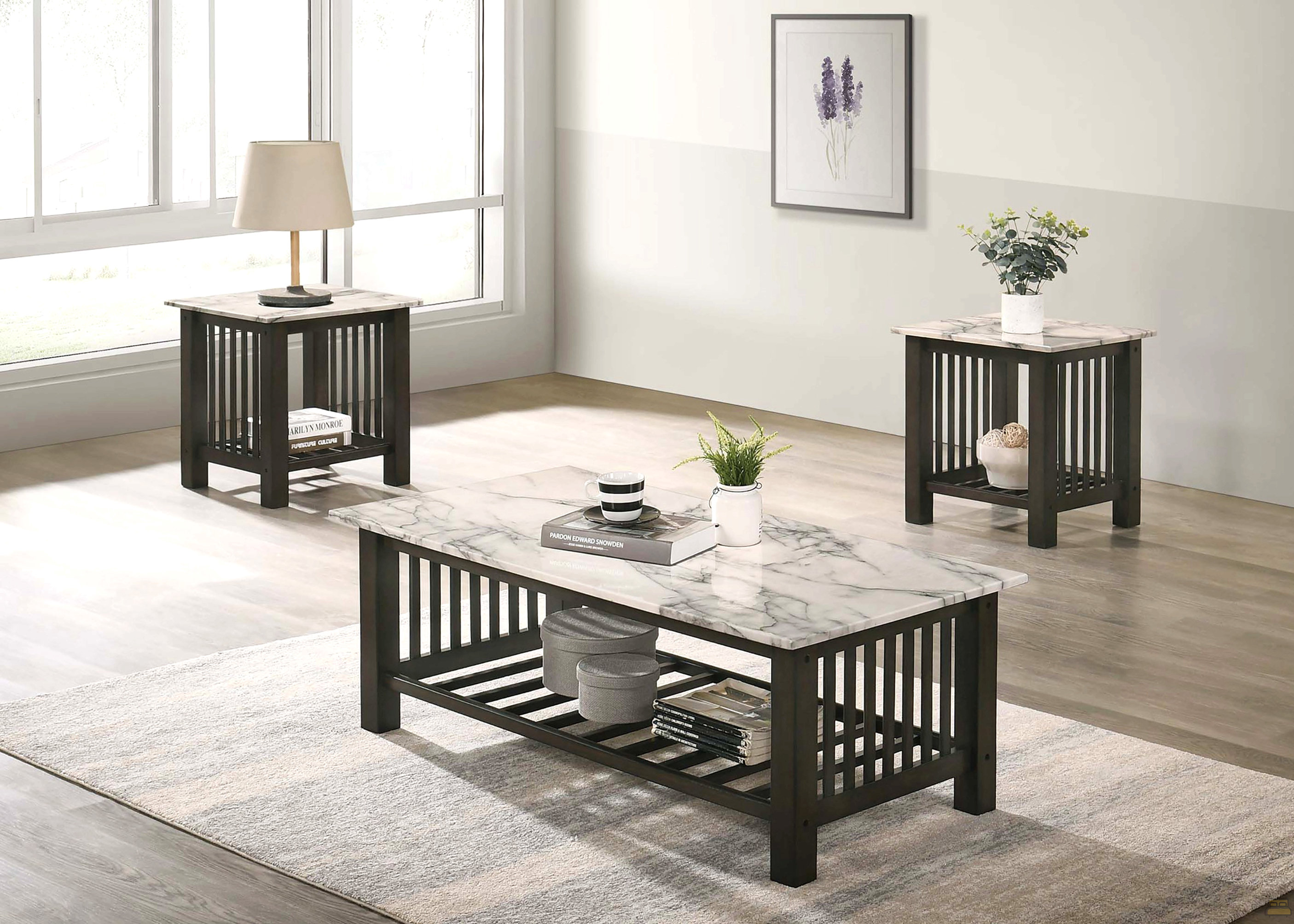 Hokku Designs 3Pc Occasional Table Set Faux Marble Top 1X Coffee Table ...