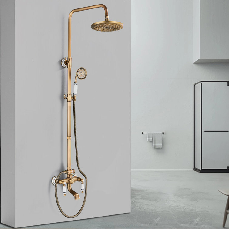 AlenArtWater Wall Mount Antique Brass 8’’ Round Shower Head Triple ...