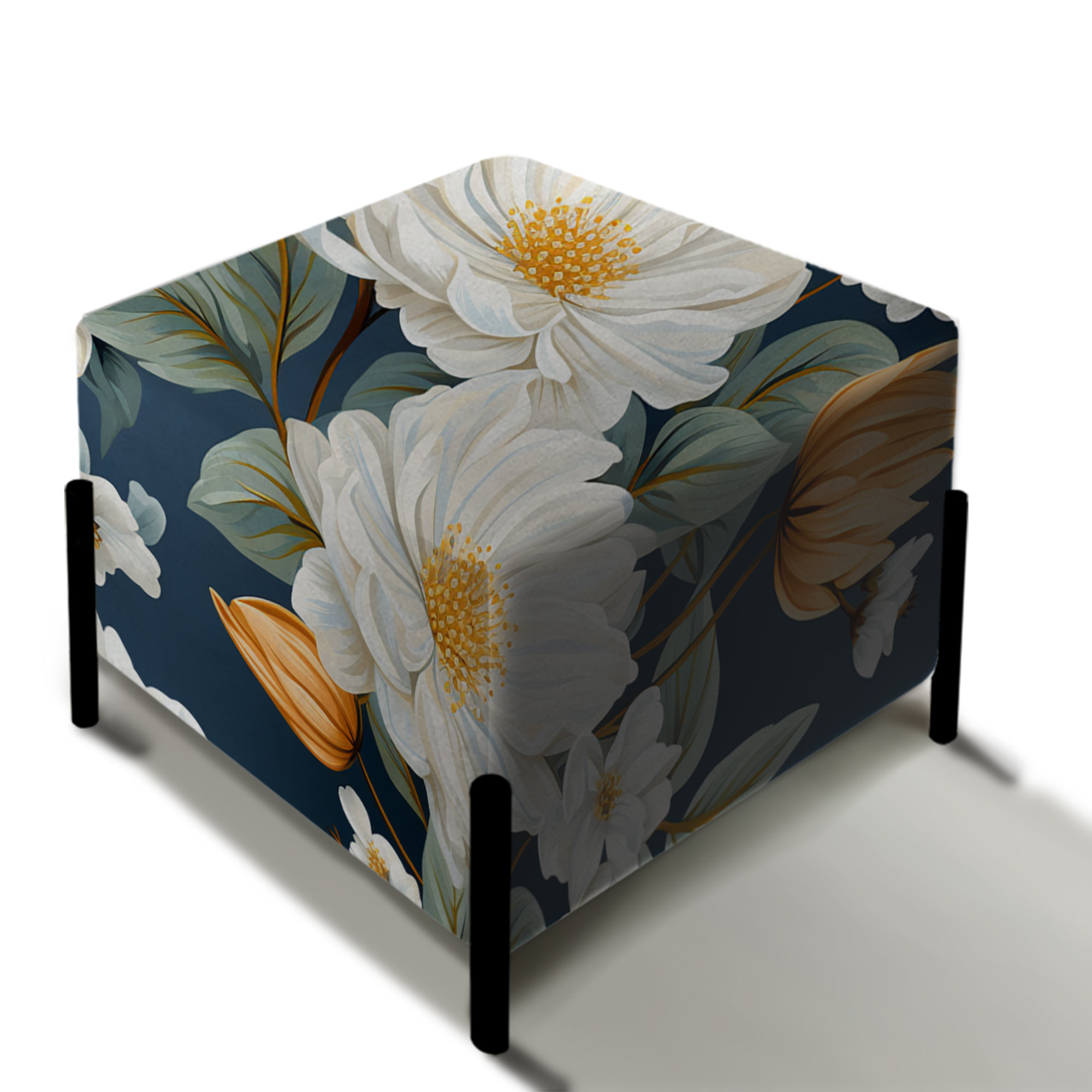 Design Art Farmhouse Floral Pattern - Floral Square Ottoman | Wayfair