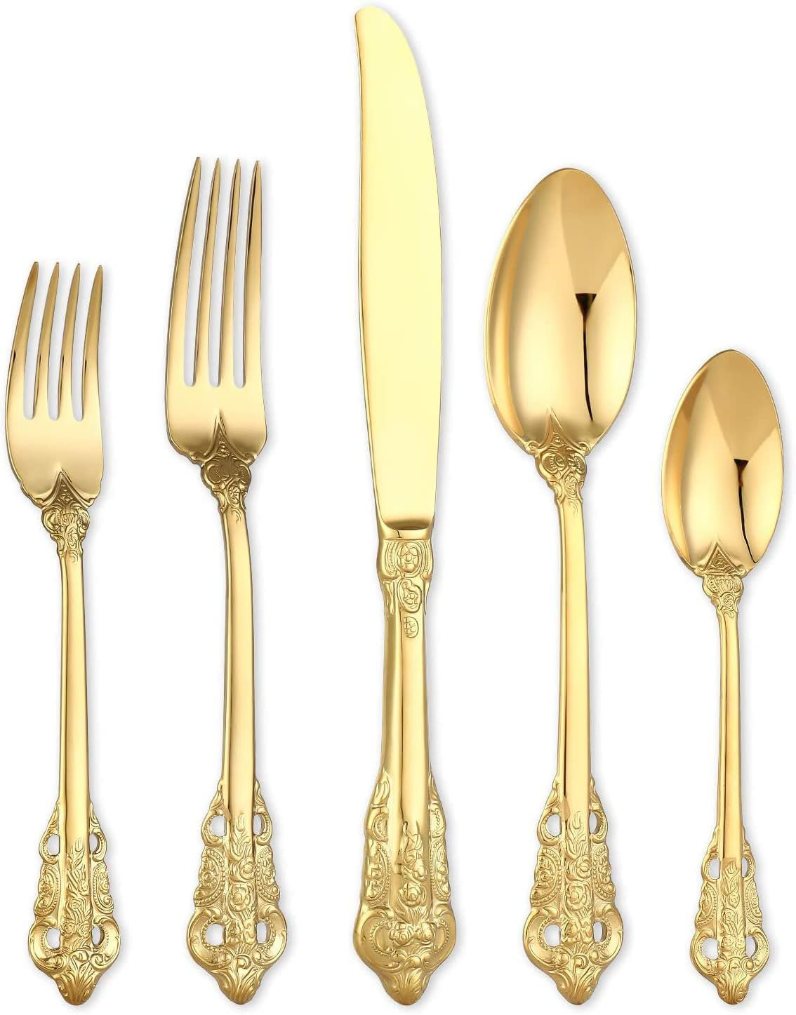 Rosdorf Park 20 Piece 18/10 Stainless Steel Gold Flatware Set, Service ...