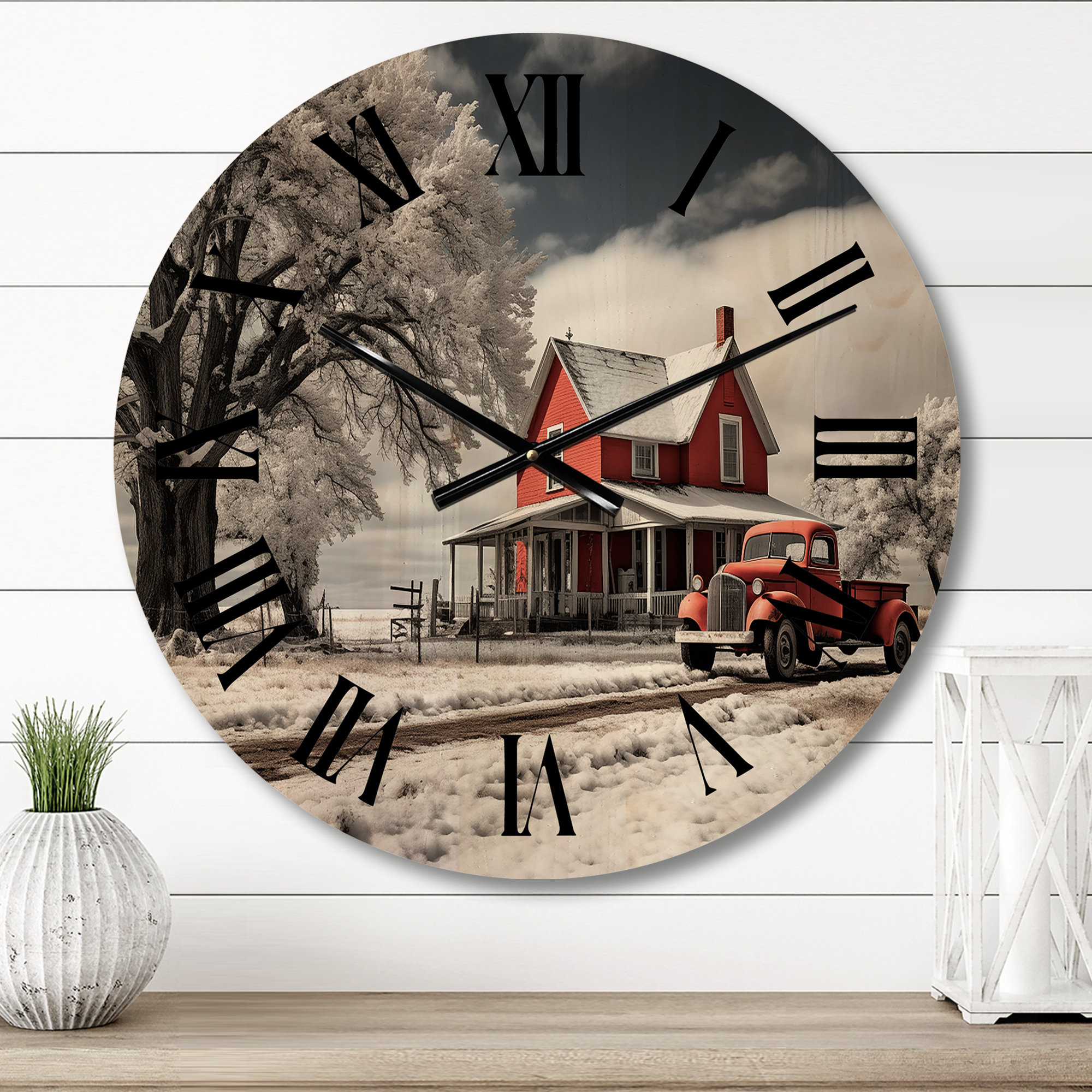 East Urban Home Red Turck on Farmhouse Country Winter - Farmhouse ...