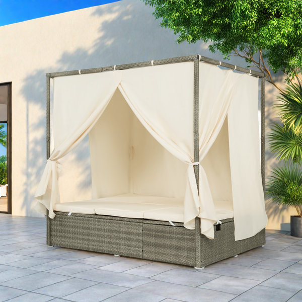 Latitude Run® Outdoor Sun Bed With Curtain And Adjustable Backrest ...