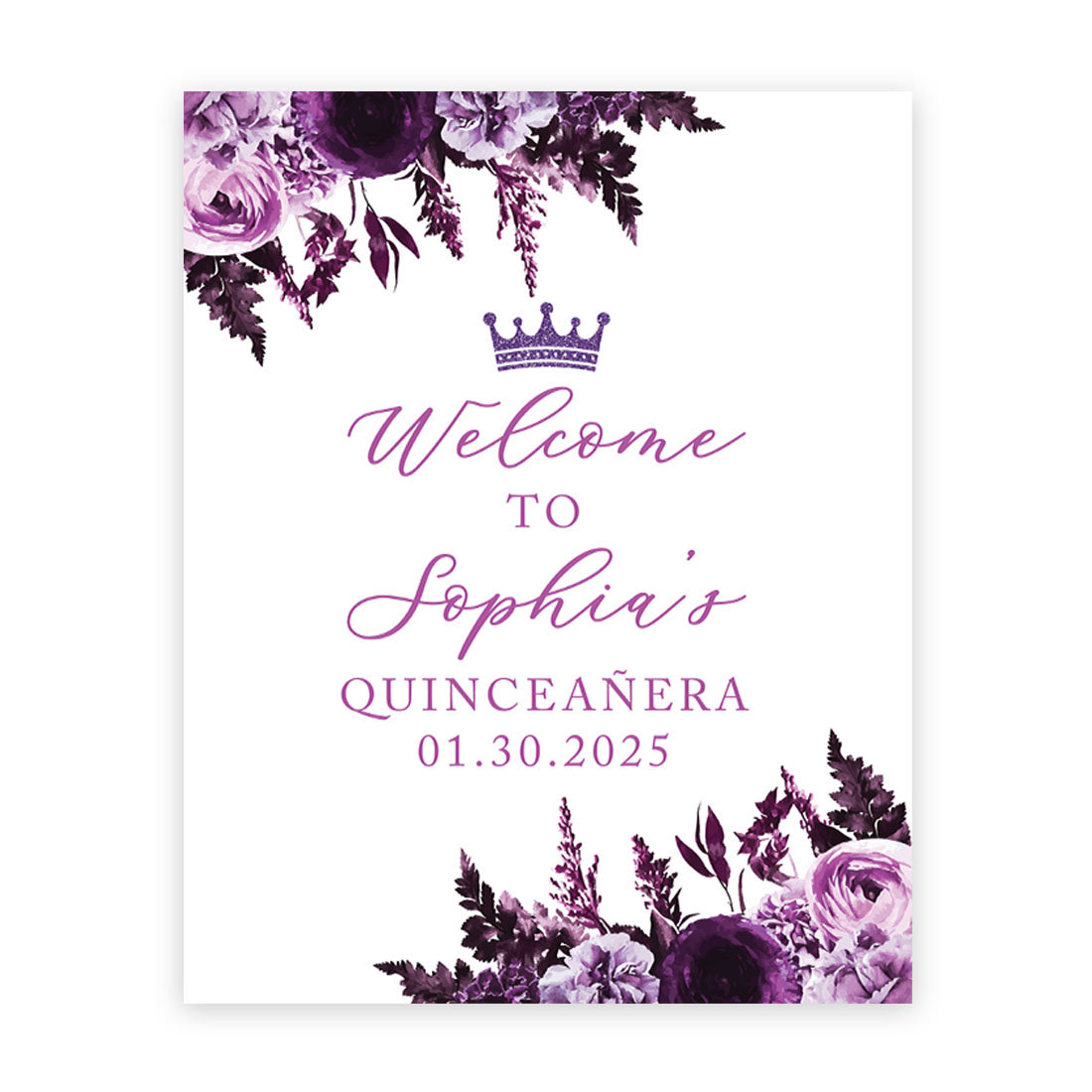 Koyal Wholesale Large Custom Quinceañera Welcome Sign, Purple Florals ...