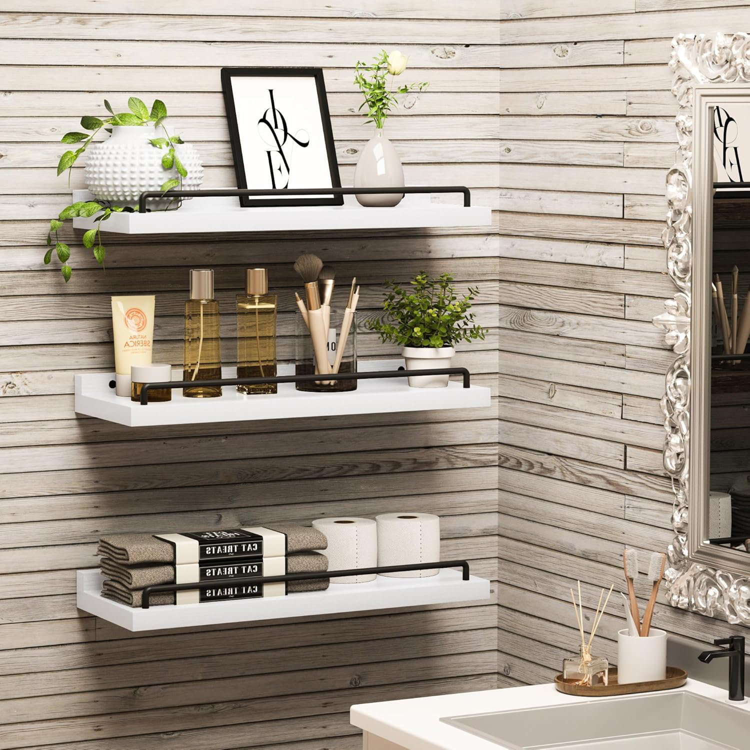 17 Stories Floating Shelves For Wall Decor, Set Of 3 Shelves For ...