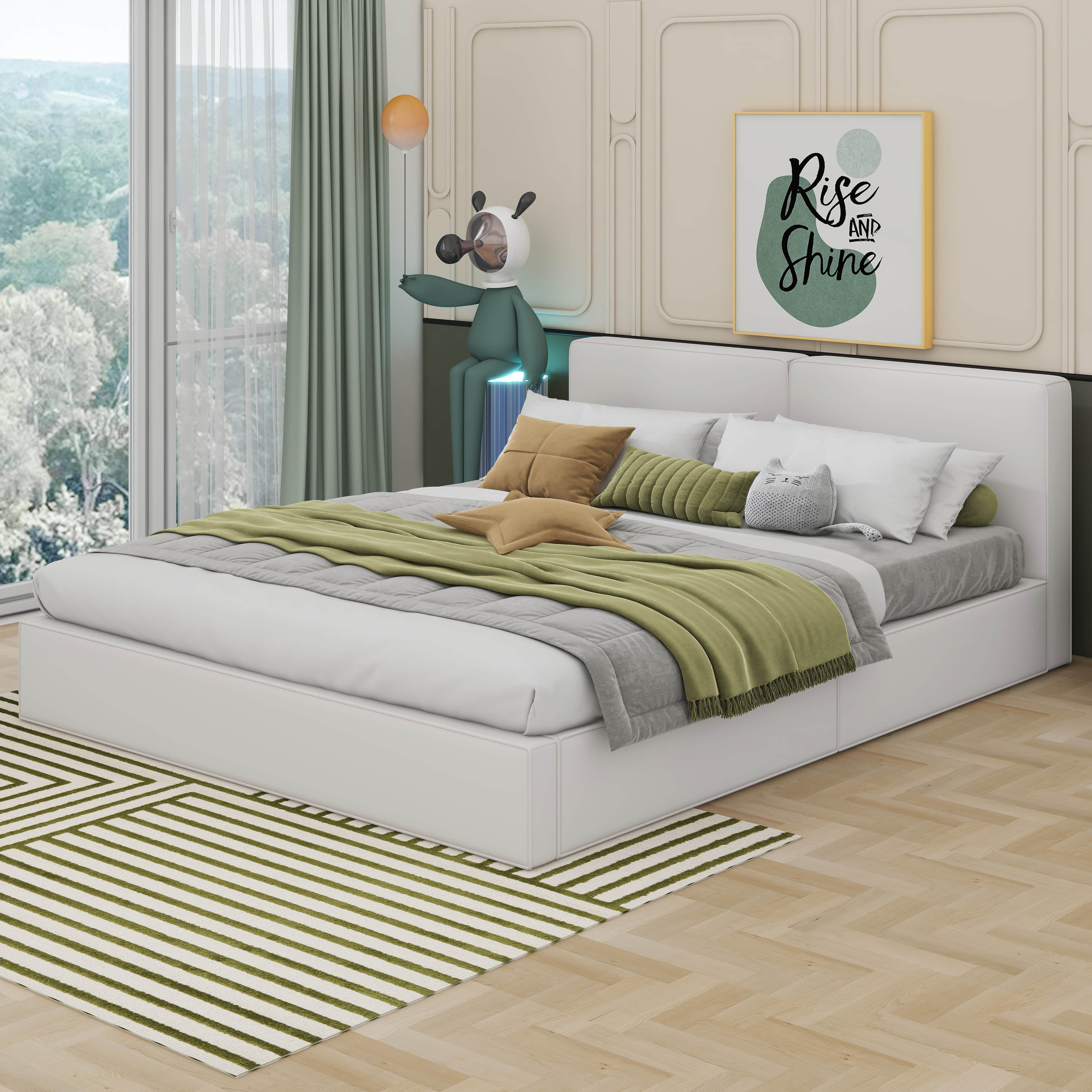 Latitude Run® Queen Size Upholstered Grounded Bed With Velvet Fabric ...