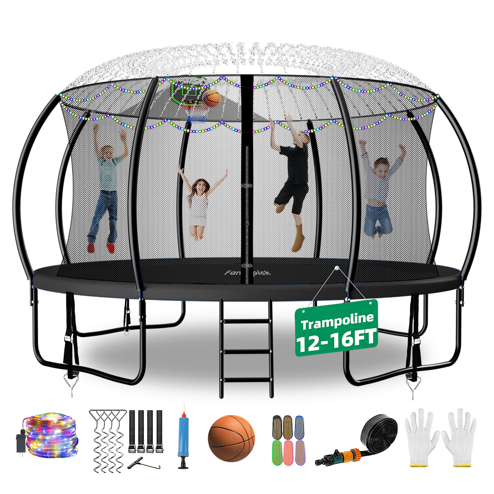 Furiphe 14ft Round Backyard Trampoline With Safety Enclosure Net ...