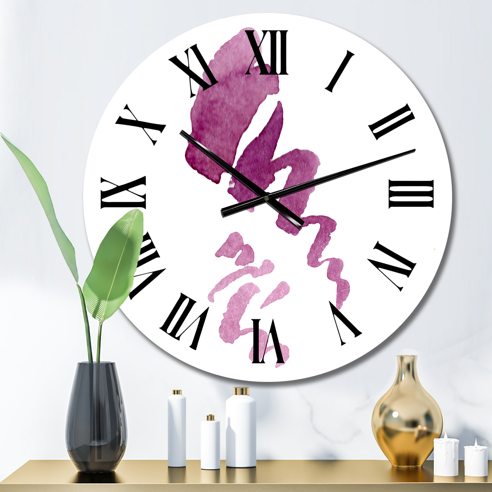 East Urban Home Purple Whirling Splash - Modern Wall Clock | Wayfair