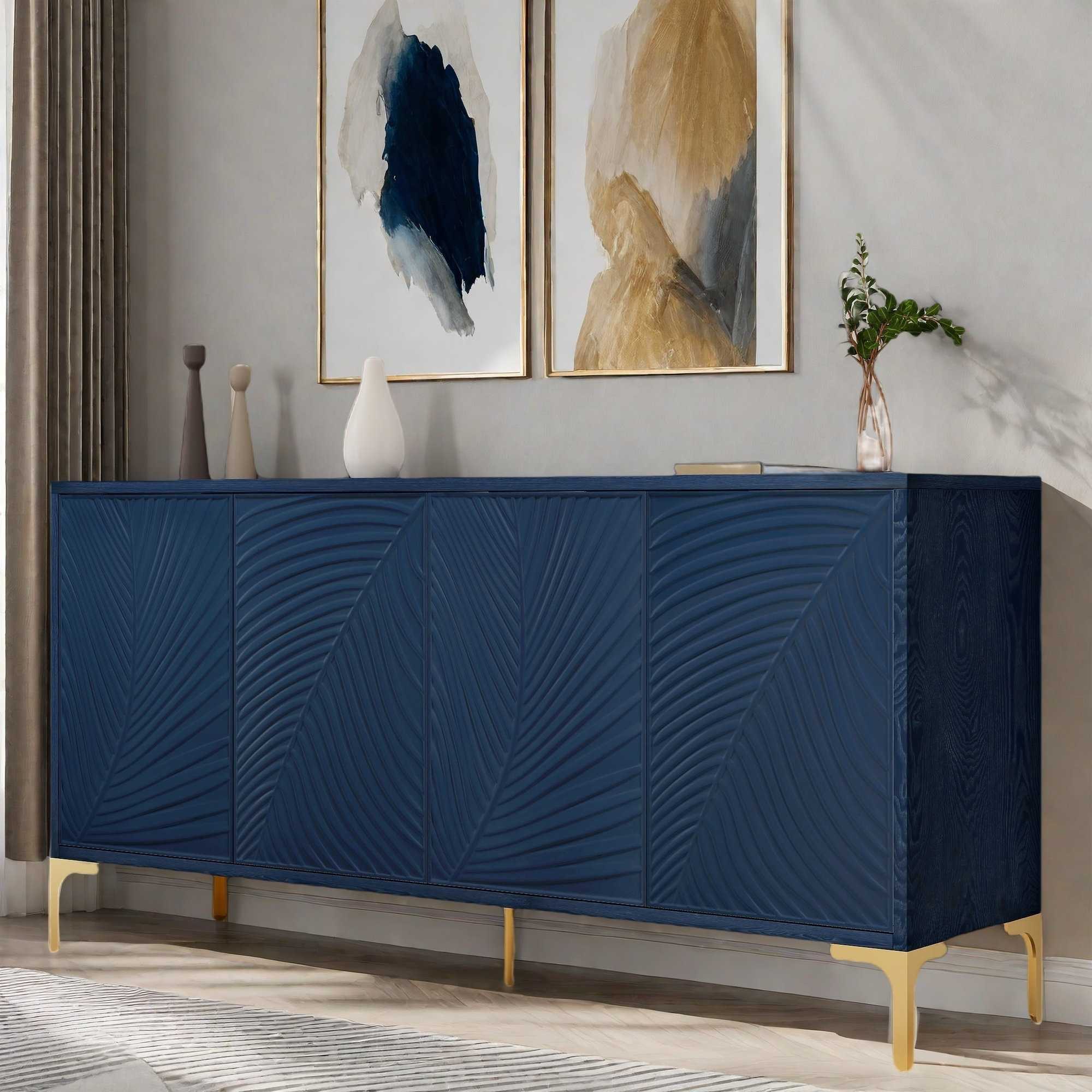 Latitude Run® 4 Doors Wood Sideboard With Adjustable Shelves, Stripe ...