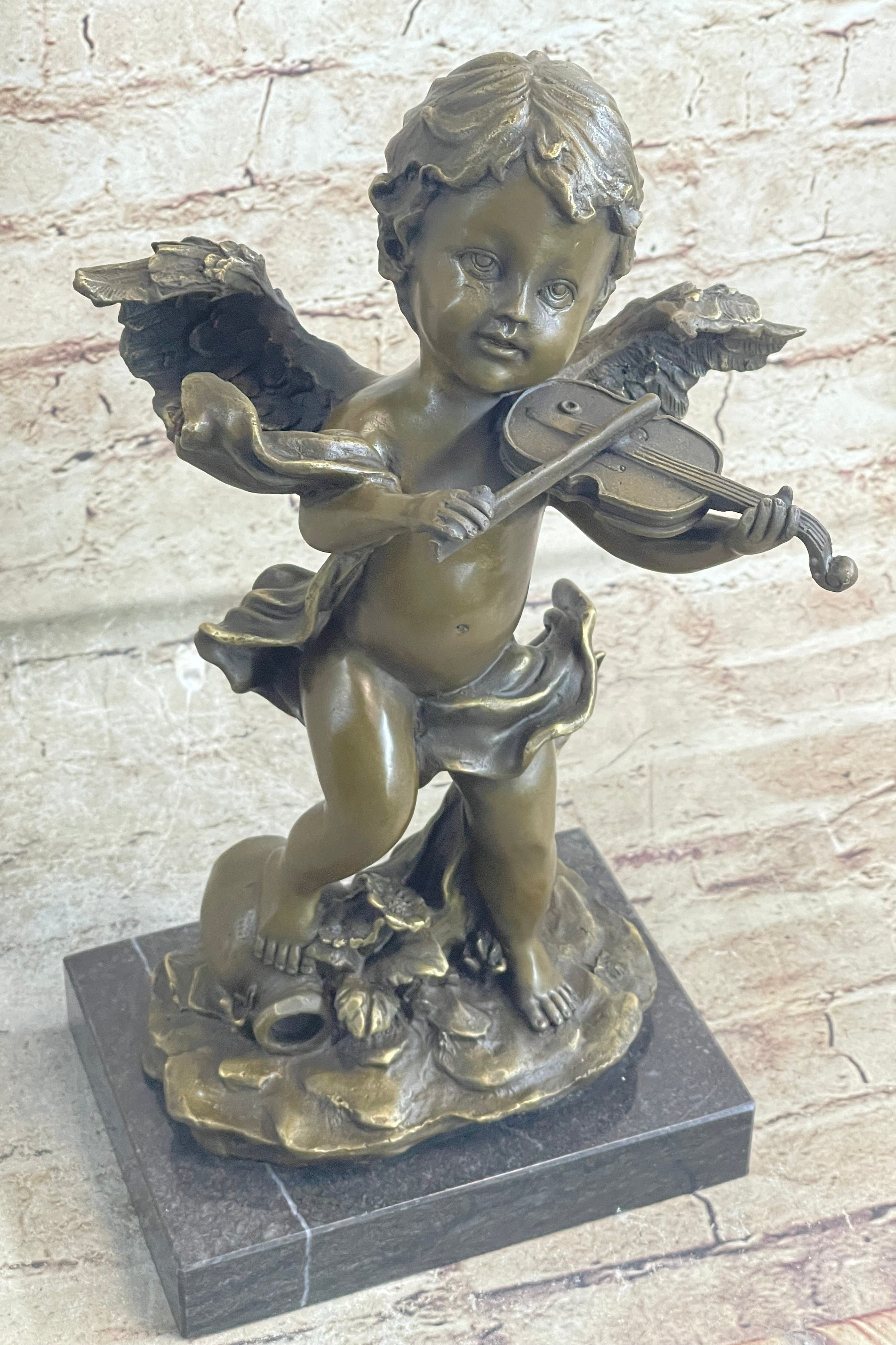 Trinx Kadeejah Cherub Child Angel Playing Violin Bronze Metal Statue ...