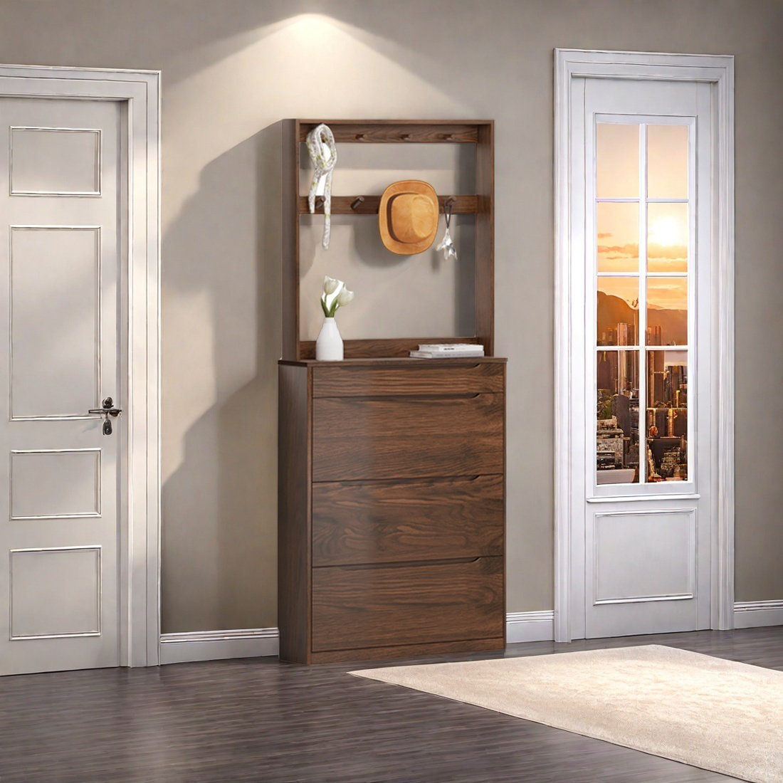 Elegant Home Furnishings.s Solid Oak Hall Tree with Shoe Storage ...