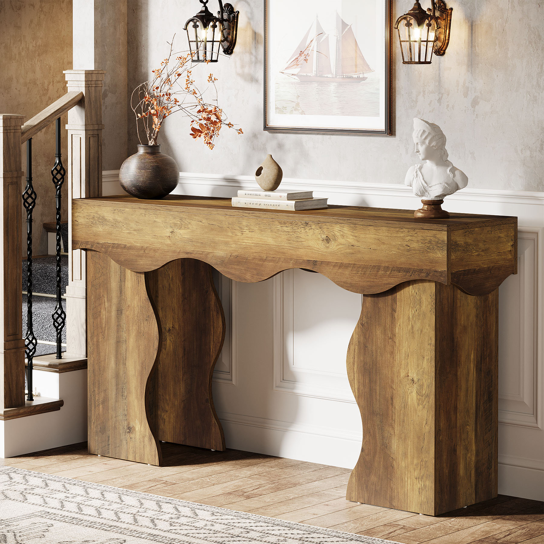 Ophelia & Co. 55.1-Inch Farmhouse Console Entryway Table with Wavy Line ...