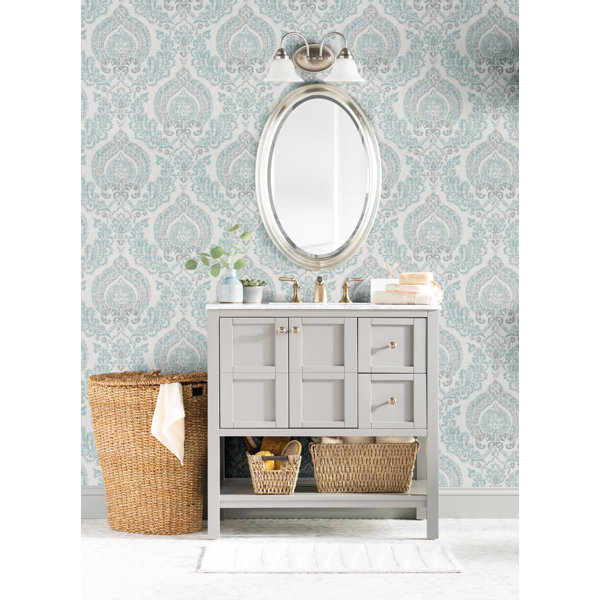 House of Hampton® Grindstaff 18' x 20.5" Damask Blue Wallpaper Roll ...