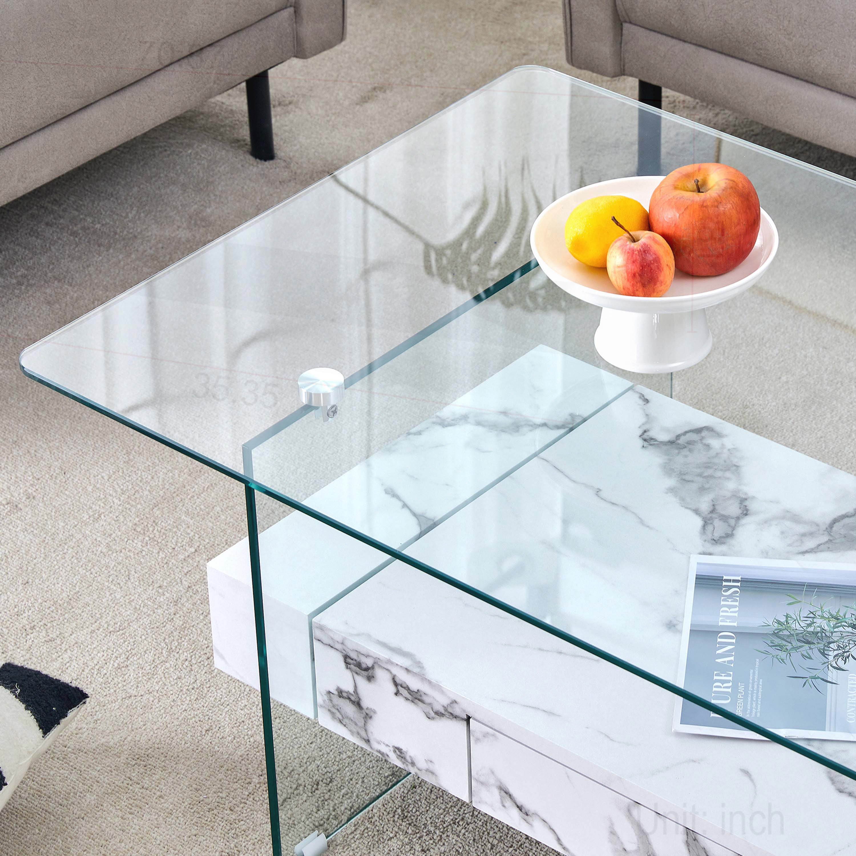 Wrought Studio™ 43.3 Inch Modern Two-Tier Coffee Table - Clear Tempered ...