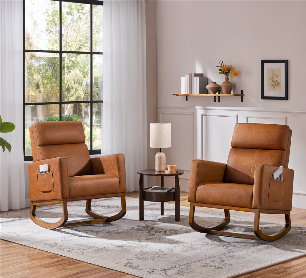 The Twillery Co.® Lydney Faux Leather Upholstered Rocking Chair With ...