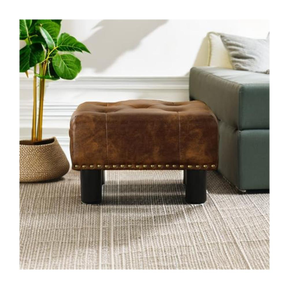 Lark Manor™ Small Tufted Foot Stool, Yellowish Brown Rivet Faux Leather ...