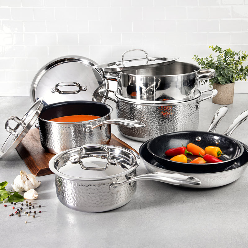 Granitestone Stainless Steel Hammered 10 Piece Nonstick Cookware Set ...