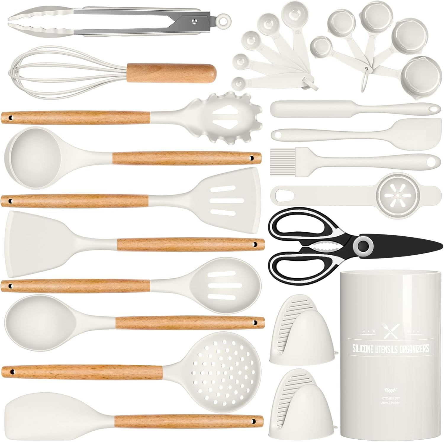 RISEKAR Silicone Cooking Kitchen Utensils Set 28PCS White Cooking ...