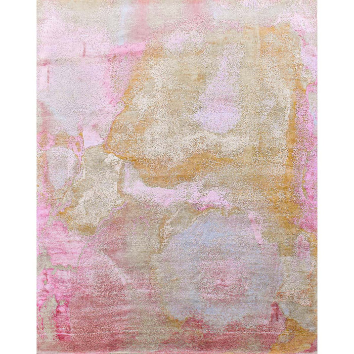 Bokara Rug Co., Inc. Hand-Knotted Abstract Pink/Light Gray/Yellow Area ...