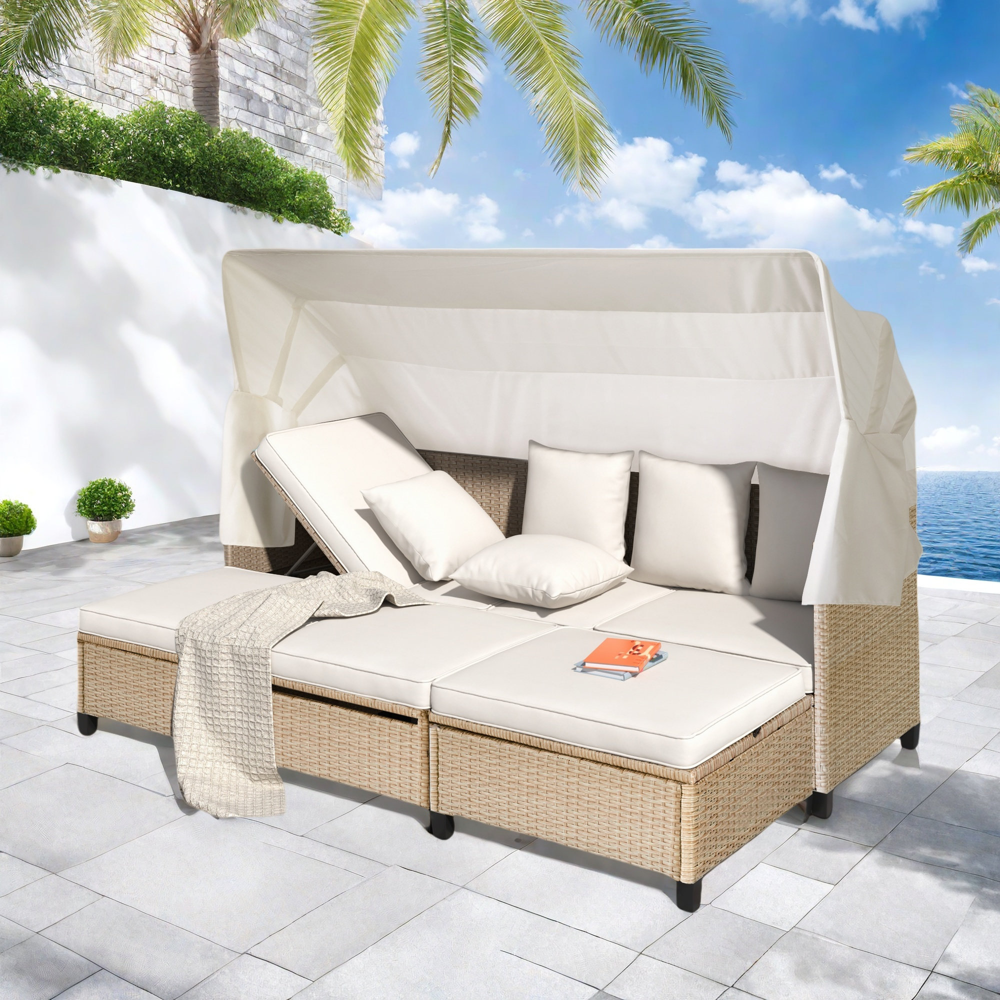 Ebern Designs 4 Pieces Uv-proof Resin Wicker Patio Sofa Set Included A ...