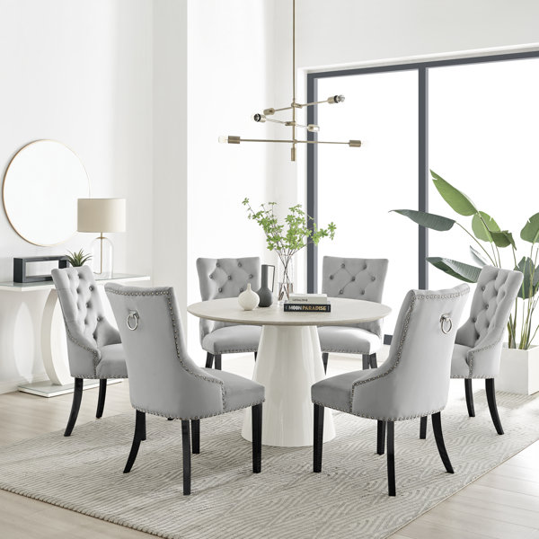 Canora Grey Statement 6 Person Round Dining Table Set in Luxury Beige ...