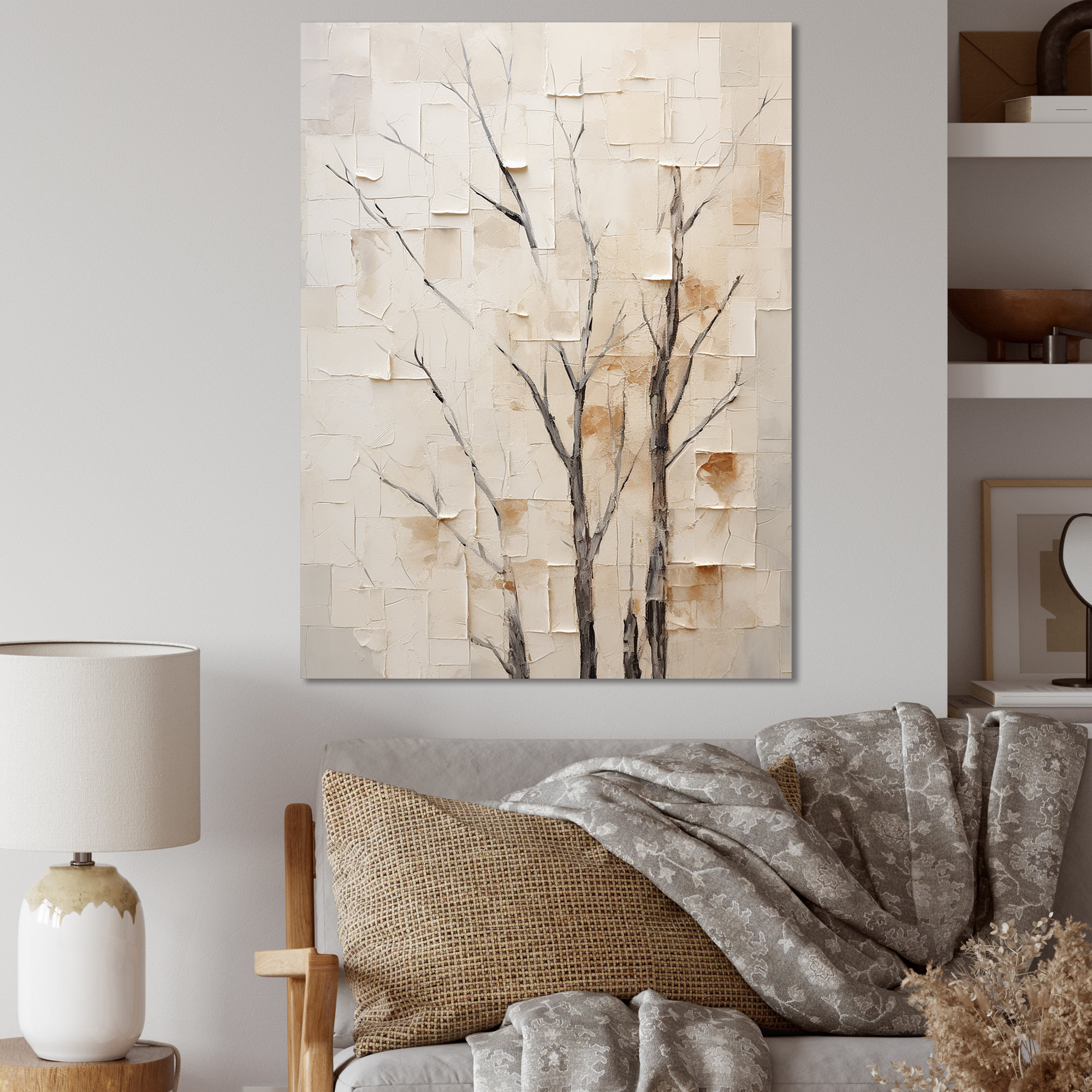 Winston Porter Beige Trees Harmony II Framed On Canvas Print | Wayfair