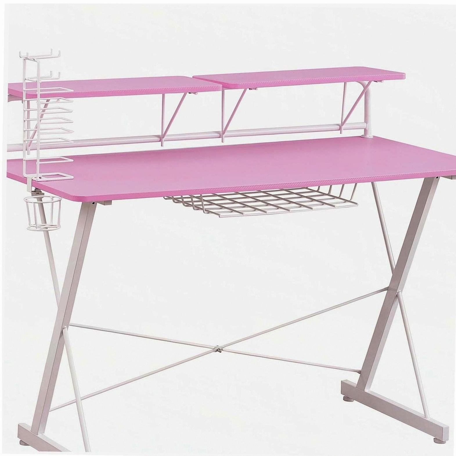 Ivy Bronx Sport TS-200 Computer Gaming Desk with Shelving, Pink | Wayfair