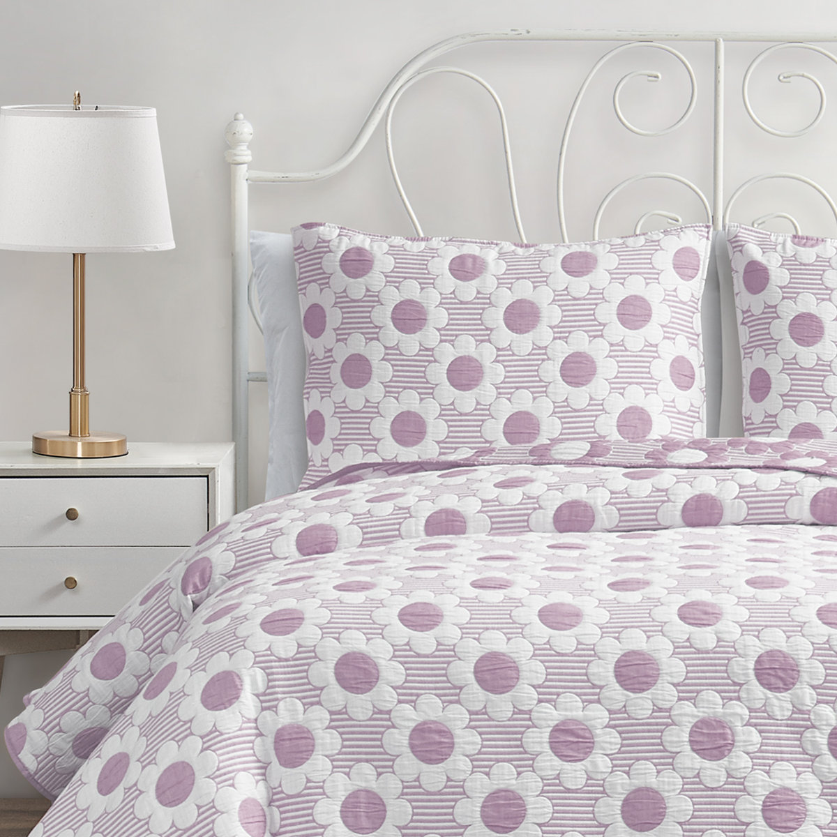 DESIGN STUDIO Daisy Flower Lilac Soft Woven Matelasse Jacquard Cotton ...