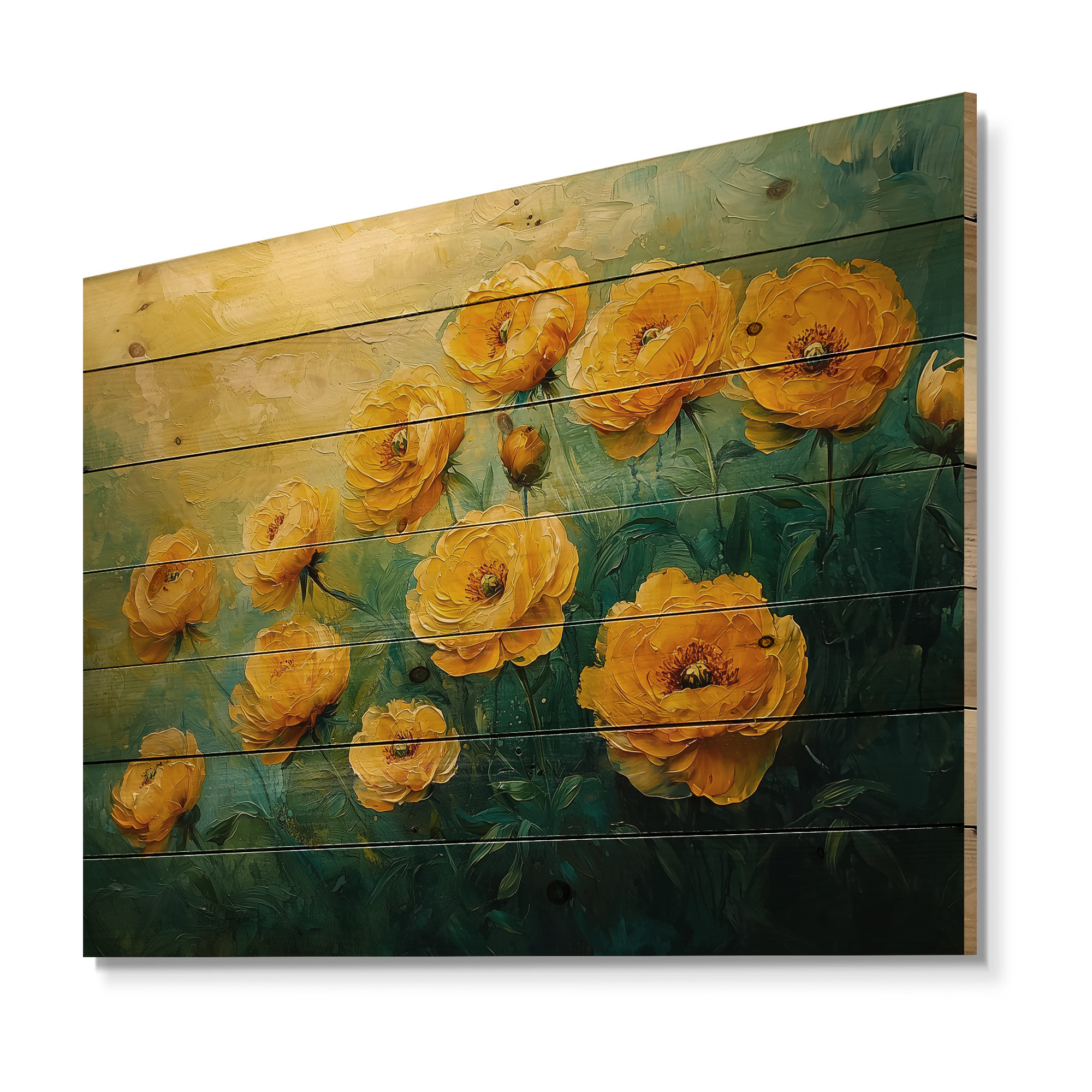 Ophelia & Co. Green Yellow Peony S Gentle Embrace II - Peonies Wood Wall Art - On Natural Pine ...