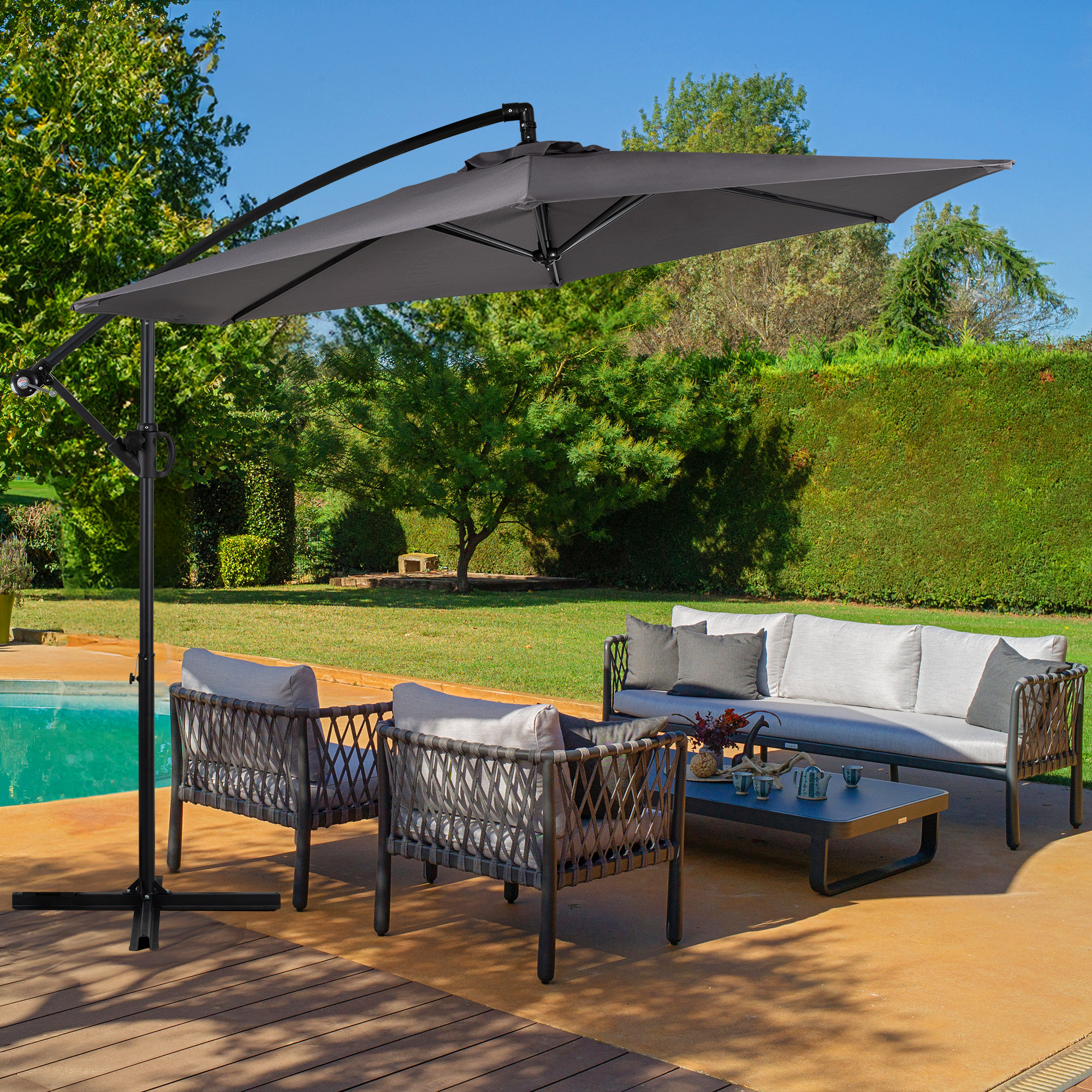 Latitude Run® 9.8 FT Patio Umbrellas Offset Outdoor Umbrella Cantilever ...