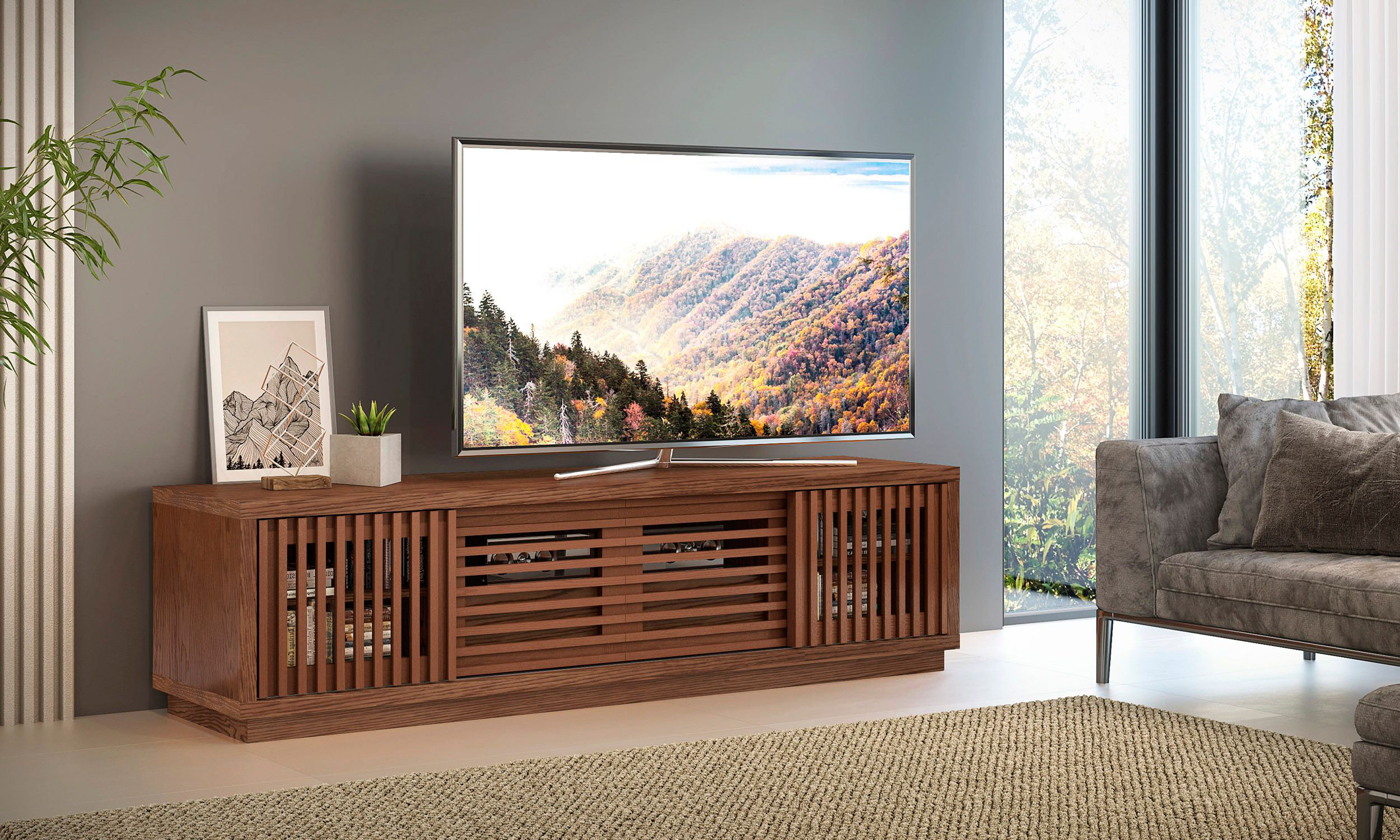 Furnitech 70" Contemporary Rustic TV Stand Media Console For Flat ...