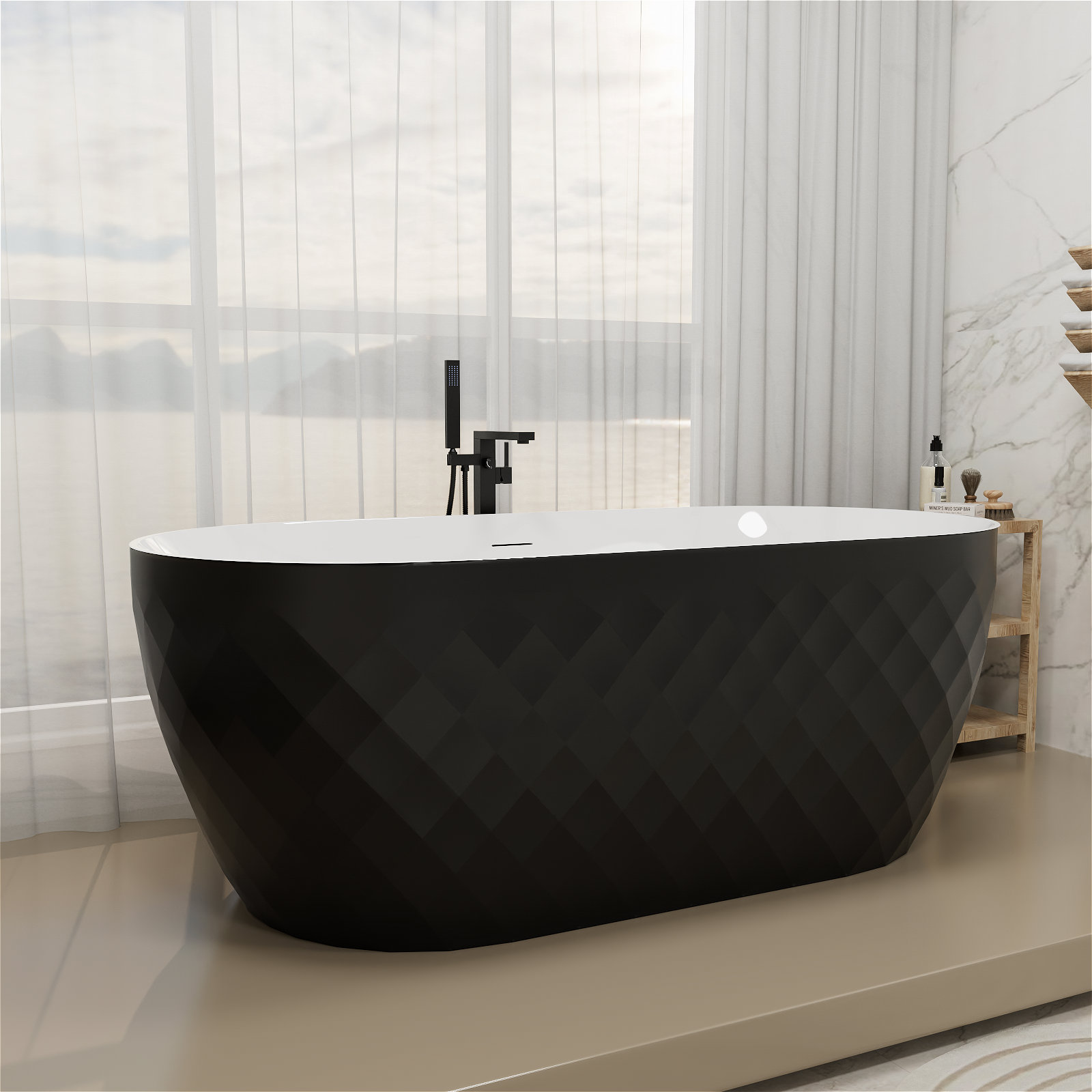 Mokleba Colour 59" x 28" Freestanding Acrylic Soaking Bathtub, Lozenge ...