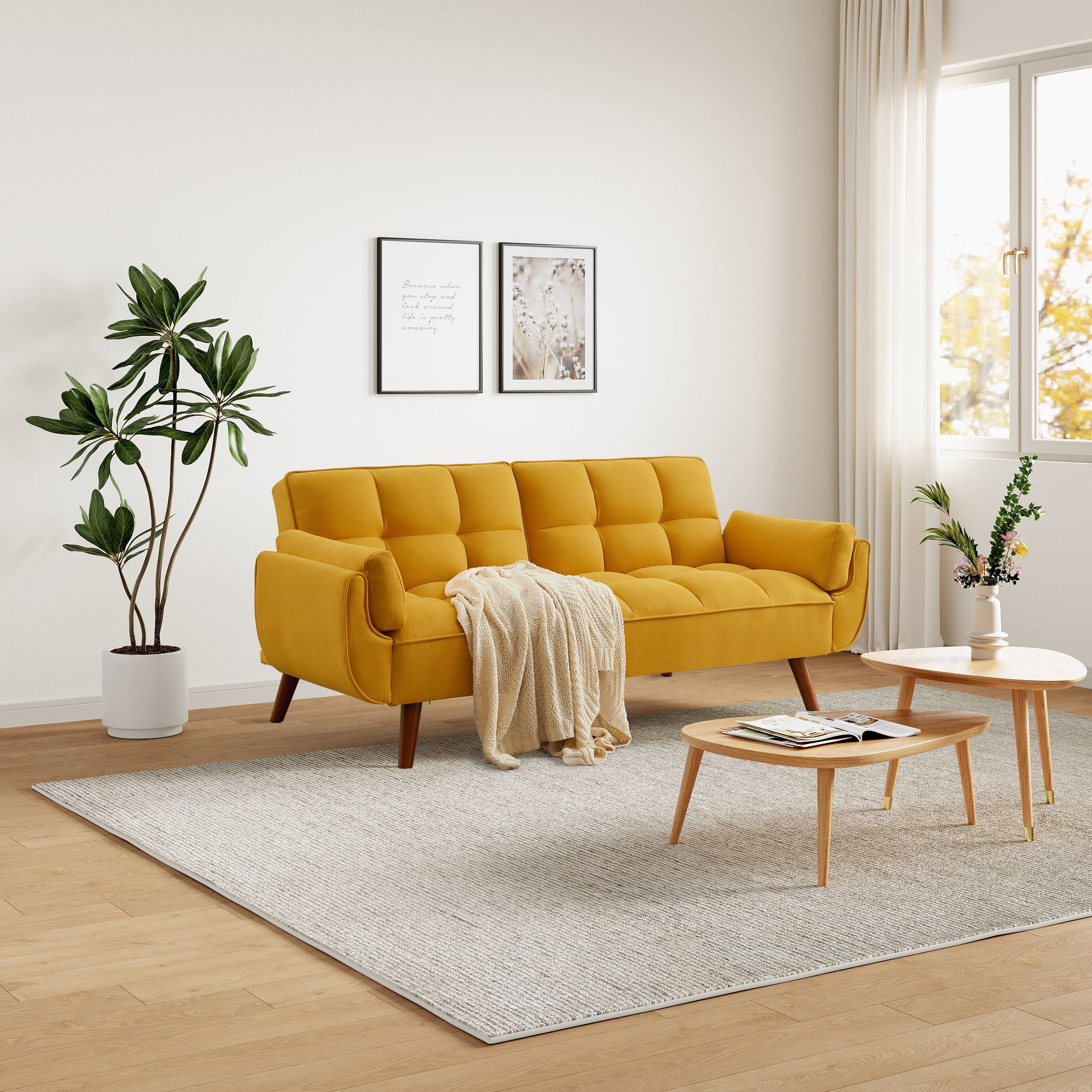 George Oliver Linen Sleeper Couch, Convertible Futon Sofa Bed,75" W ...