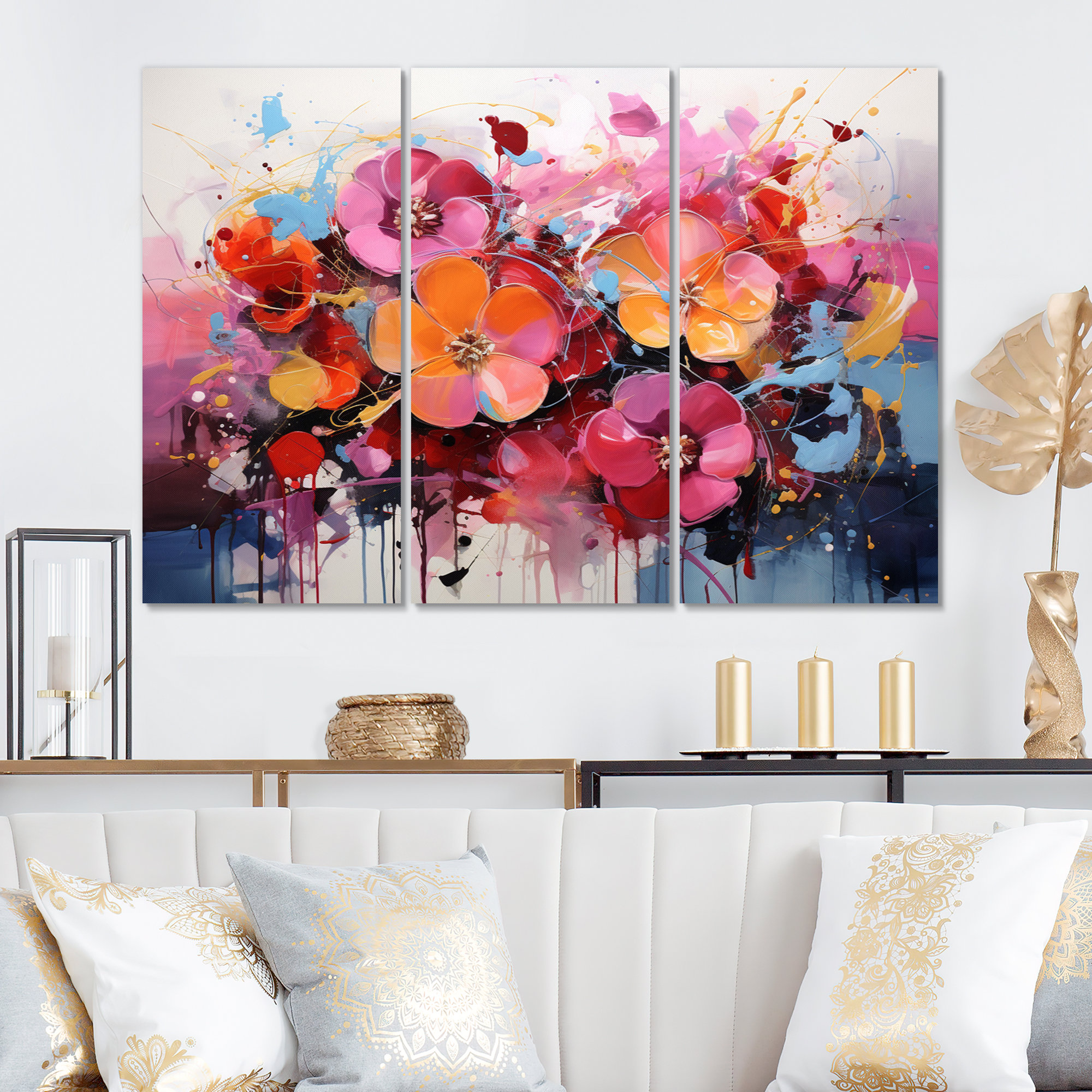 Design Art 3 Colorful Fashion Flowers Expression Wall Decor Set Metal ...
